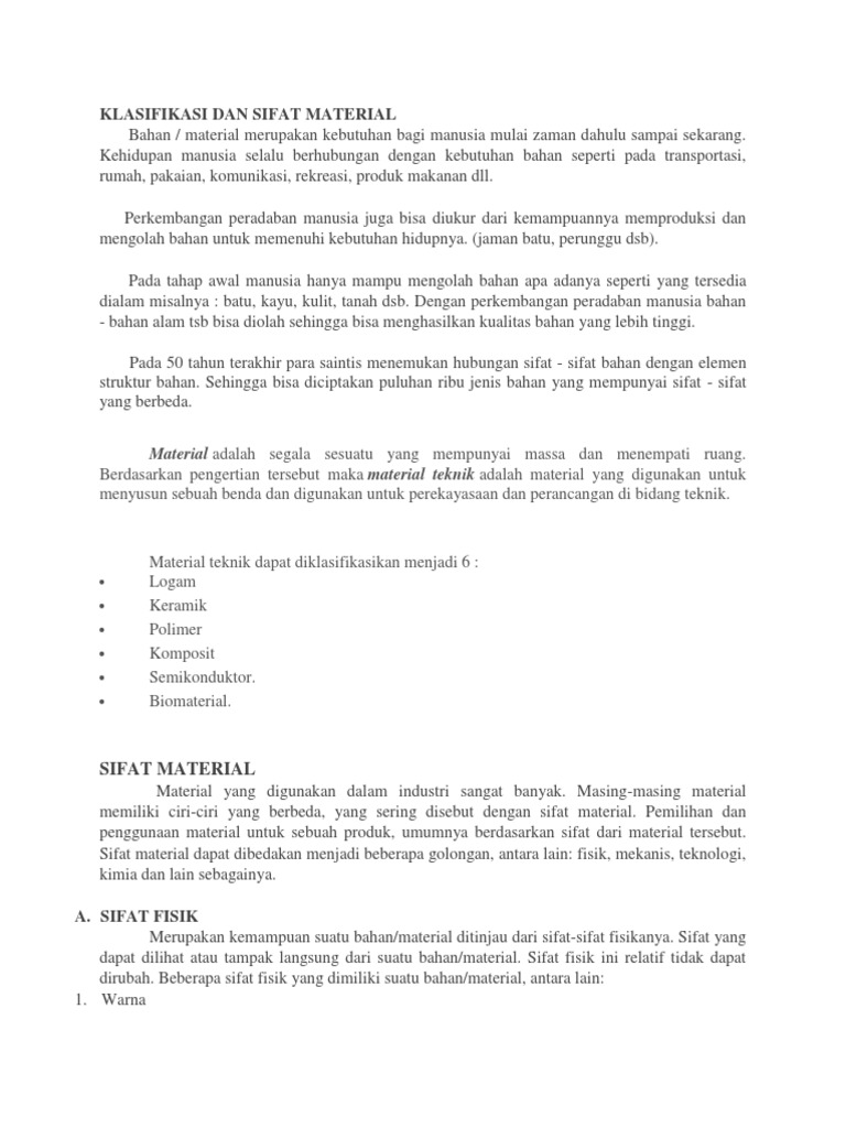 Klasifikasi Dan Sifat Material | PDF