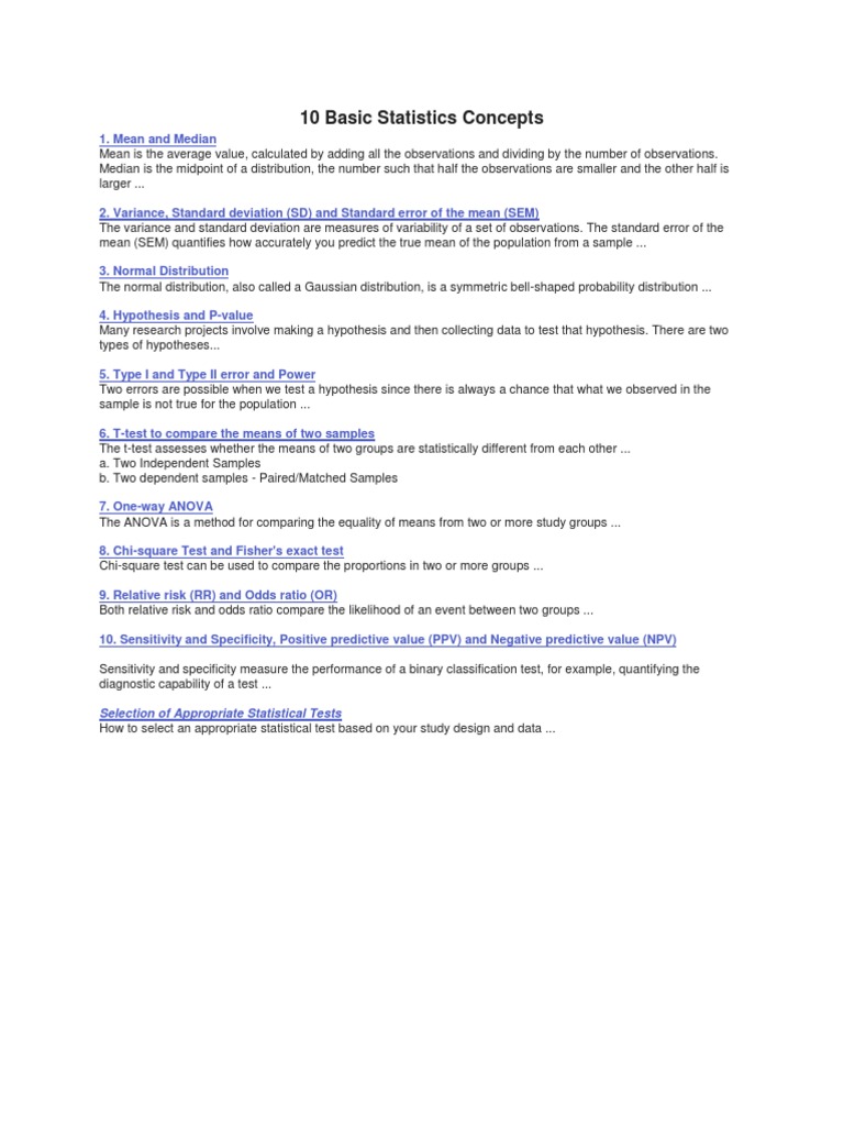 A Comprehensive Guide to Key Statistical Concepts for Data Analysis | PDF