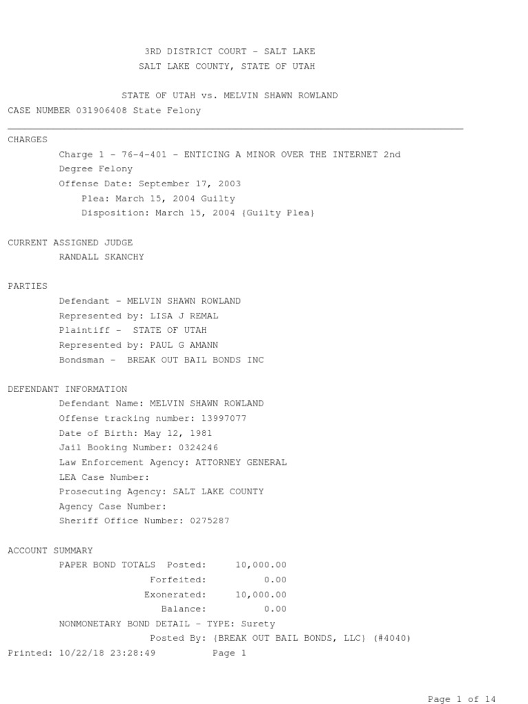 Melvin Rowland Case Docket | PDF | Bail | Arraignment