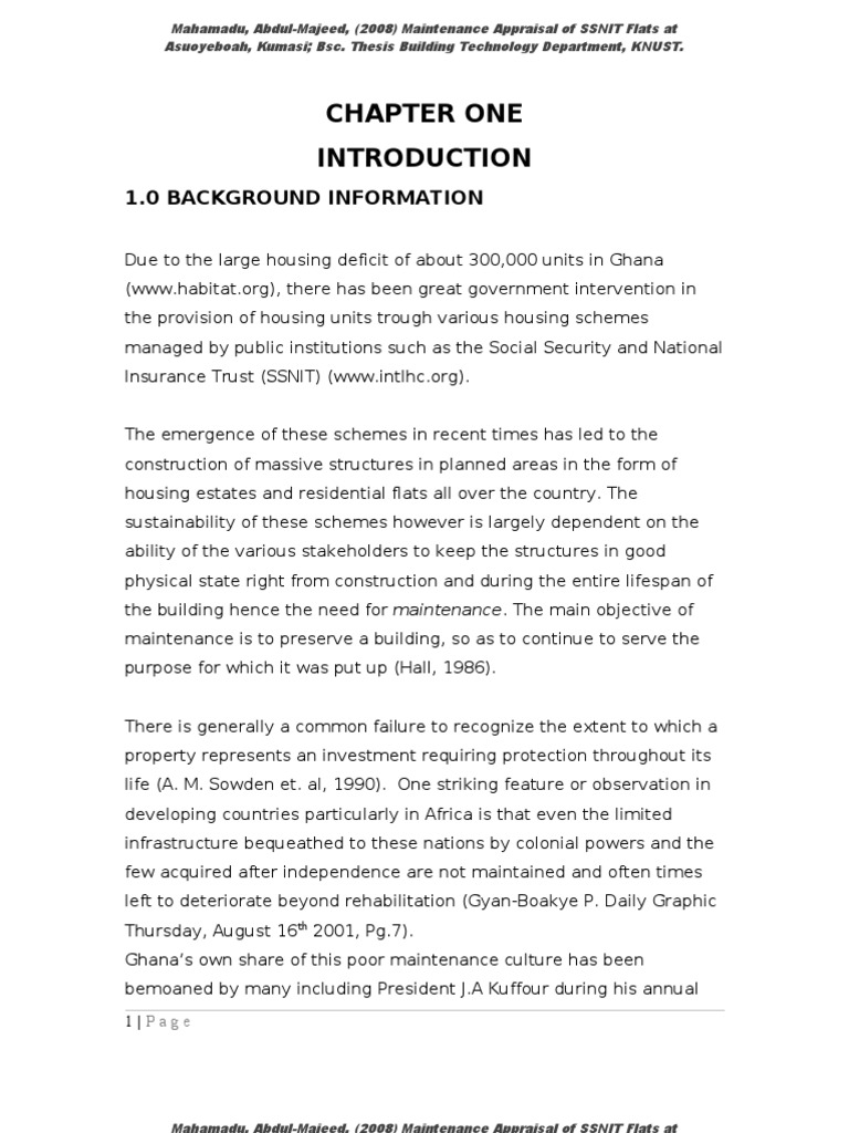 Chapter One: 1.0 Background Information | PDF | Survey Methodology ...