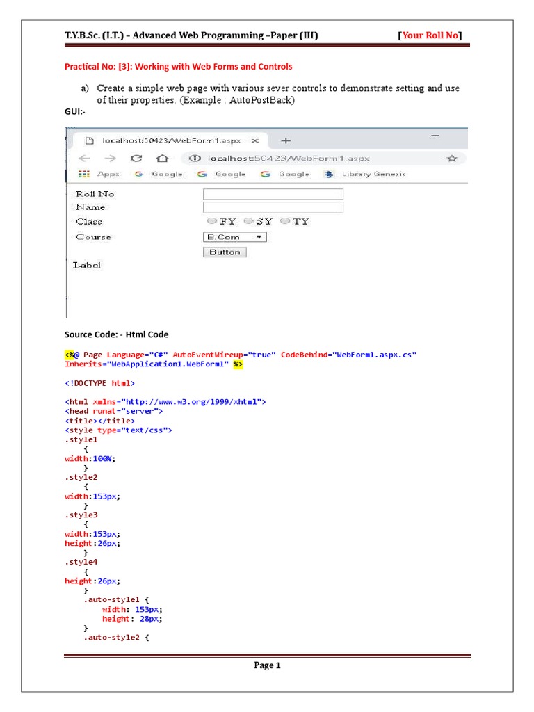 AWP Practical 3 | PDF | Active Server Pages | Html