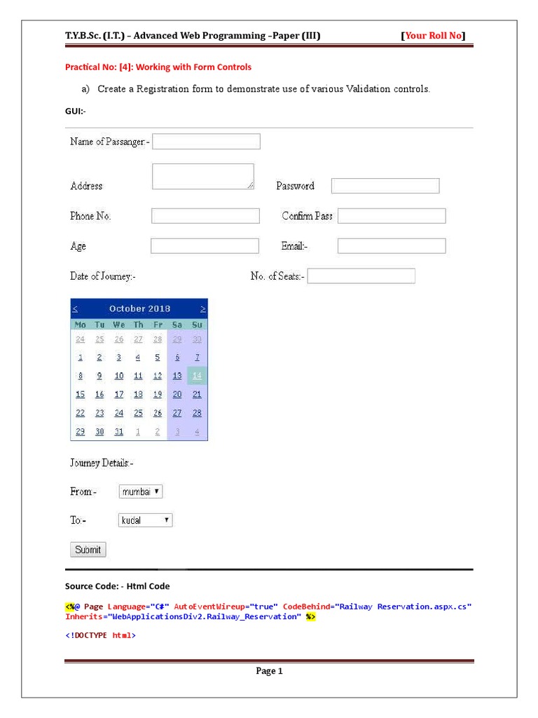A) Create A Registration Form To Demonstrate Use of Various Validation ...
