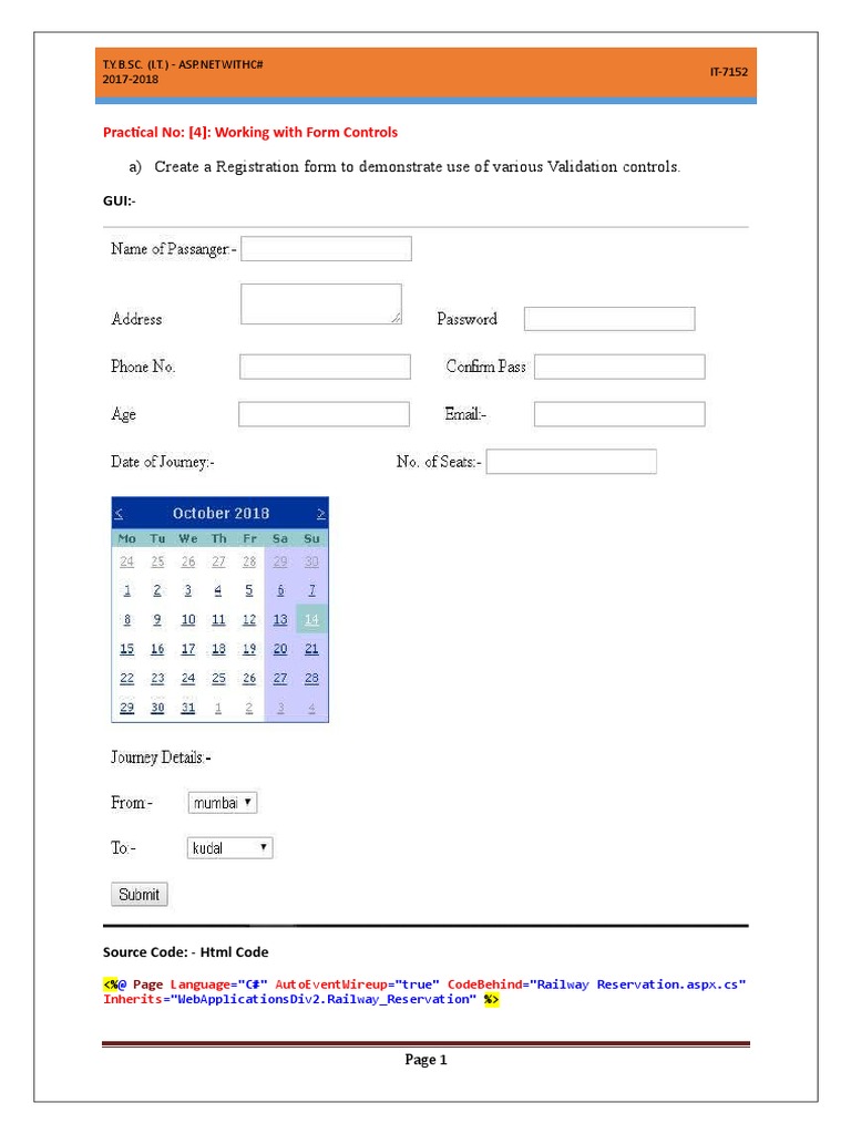 A) Create A Registration Form To Demonstrate Use of Various Validation Controls | PDF | Active ...