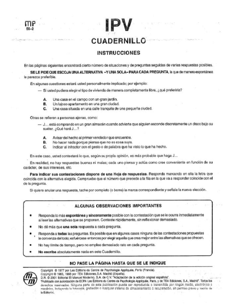 Test IPV - Cuadernillo y Aplicación | PDF