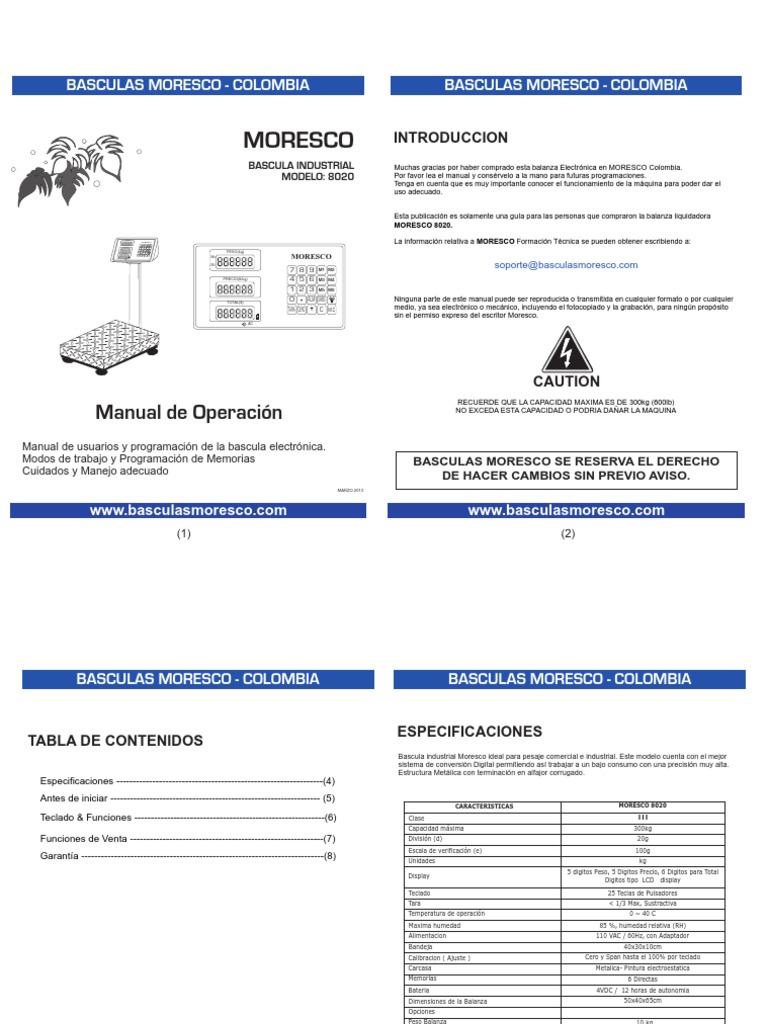 Manual de usuario y programación de la bascula electrónica MORESCO modelo 8020 | PDF | Kilogramo ...