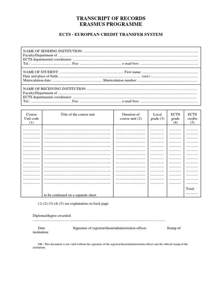 Erasmus Transcript | PDF | Course Credit | Academic Term