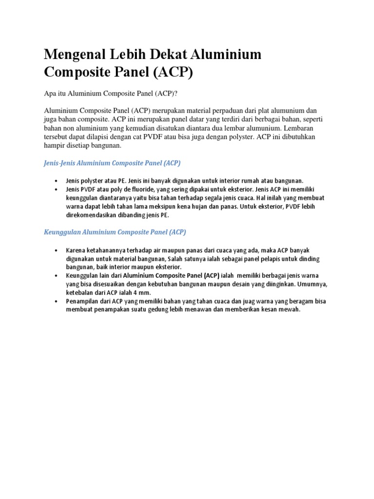 Mengenal Aluminium Composite Panel (ACP) | PDF | Komputer | Teknologi ...