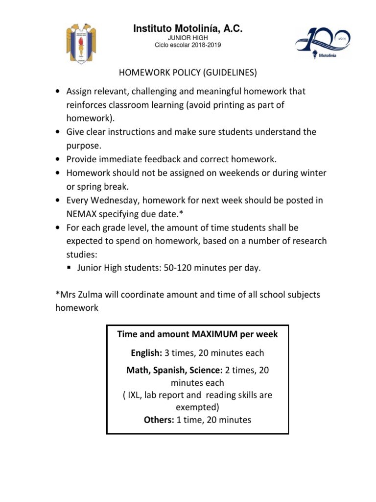 Jr. High Homework Policy 18-19 | PDF | Foreign Language Studies