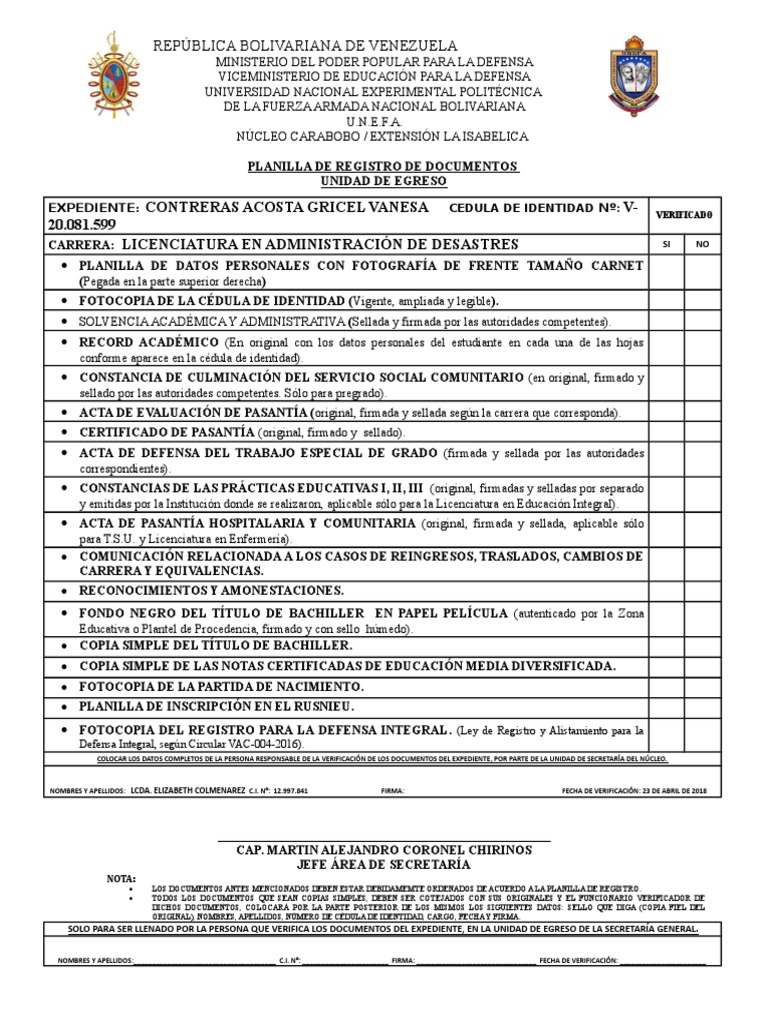 1.- Planilla de Registro de Documentos