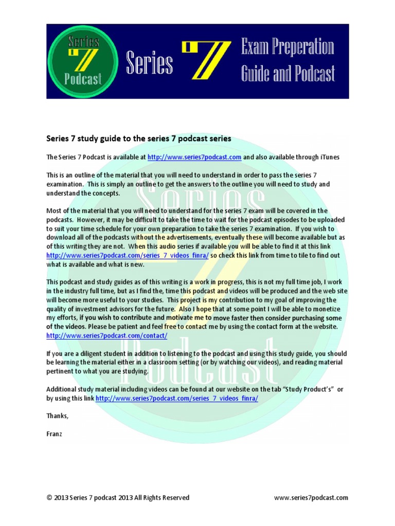 Series 7 Study Guide Outline | PDF | Municipal Bond | Bonds (Finance)