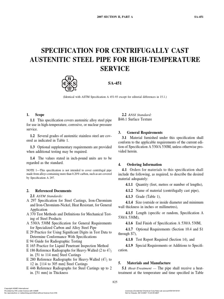 Asme Section Ii A-2 Sa-451 PDF | PDF | Pipe (Fluid Conveyance) | Steel