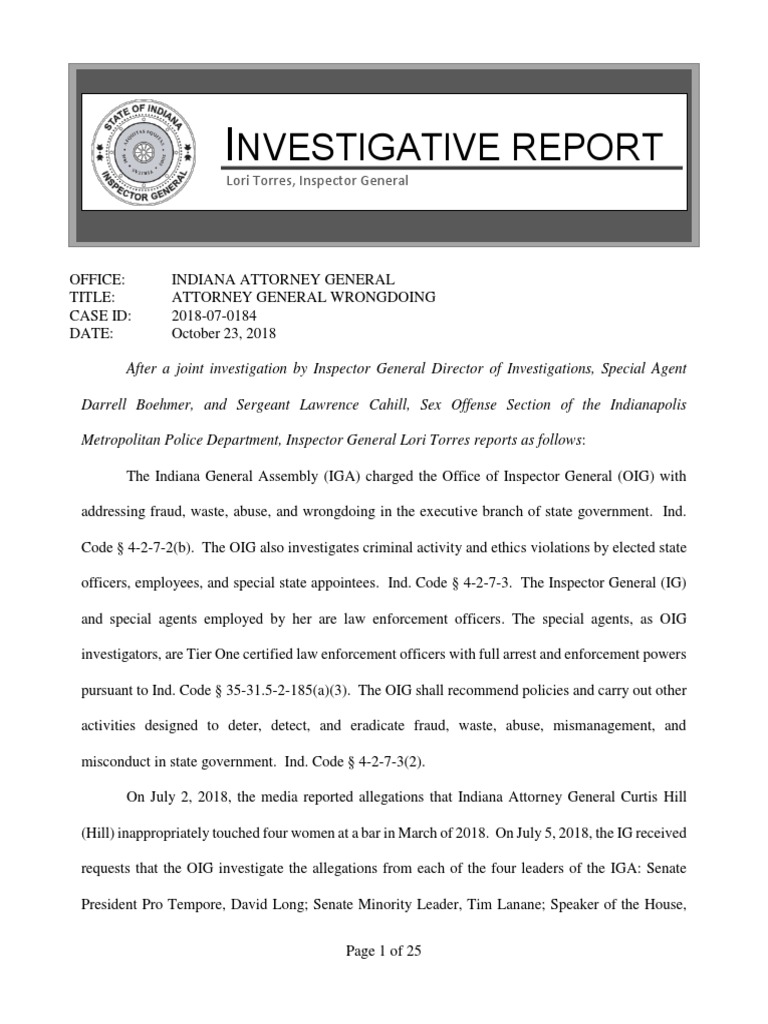Inspector General Investigation Into Indiana AG Curtis Hill | PDF ...