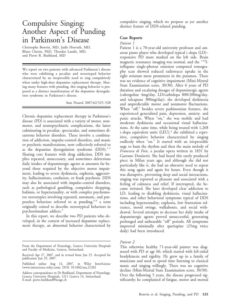 Compulsive Singing: Another Aspect of Punding in Parkinson's Disease ...