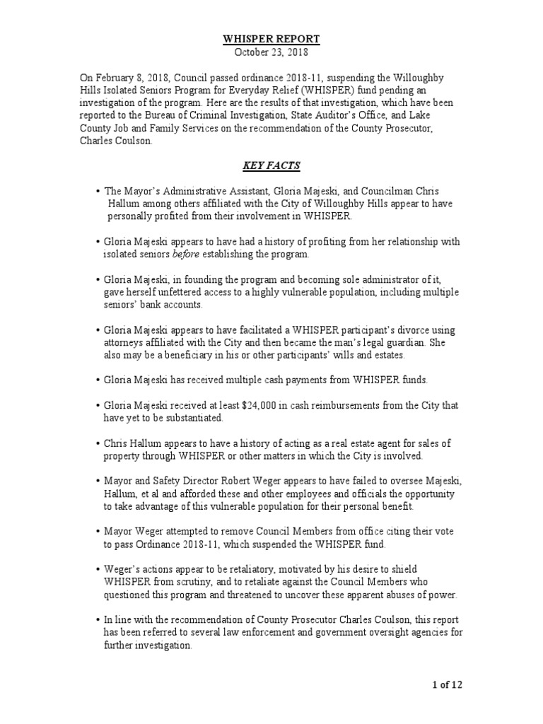 Willoughby Hills City Council Report On WHISPER | Download Free PDF ...
