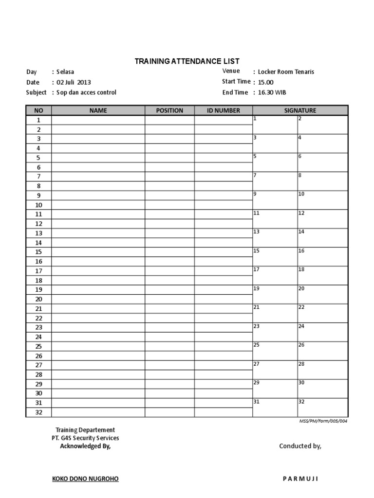 Absen Training Baru | PDF