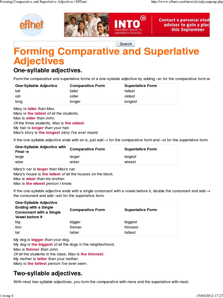 Forming Comparative and Superlative Adjectives EFLnet PDF | PDF ...