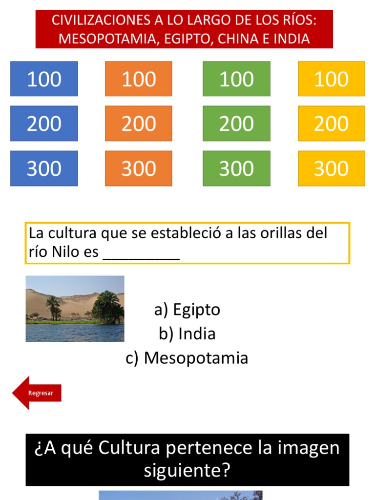 Jeopardy Civilizaciones A Lo Largo de Los Ríos, Egipto, China e India | PDF