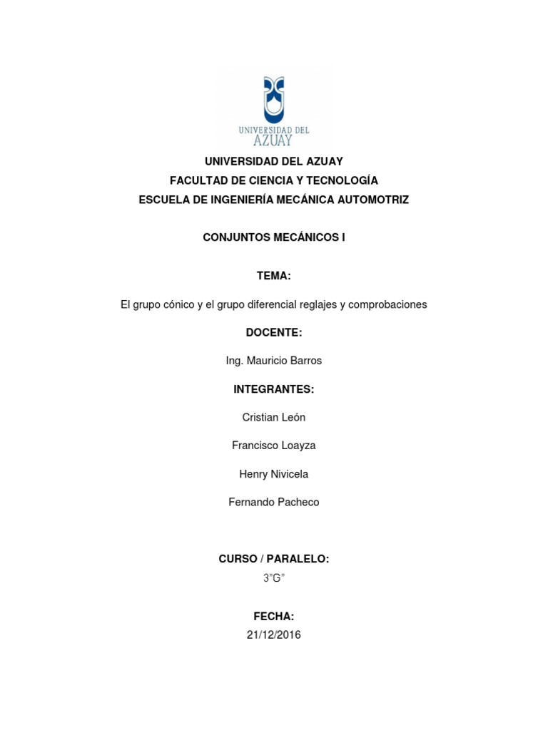 Mantenimiento de Cono y Corona Automotriz | PDF | Engranaje ...