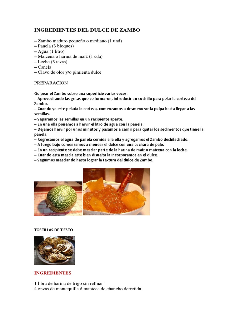 Ingredientes Del Dulce de Zambo