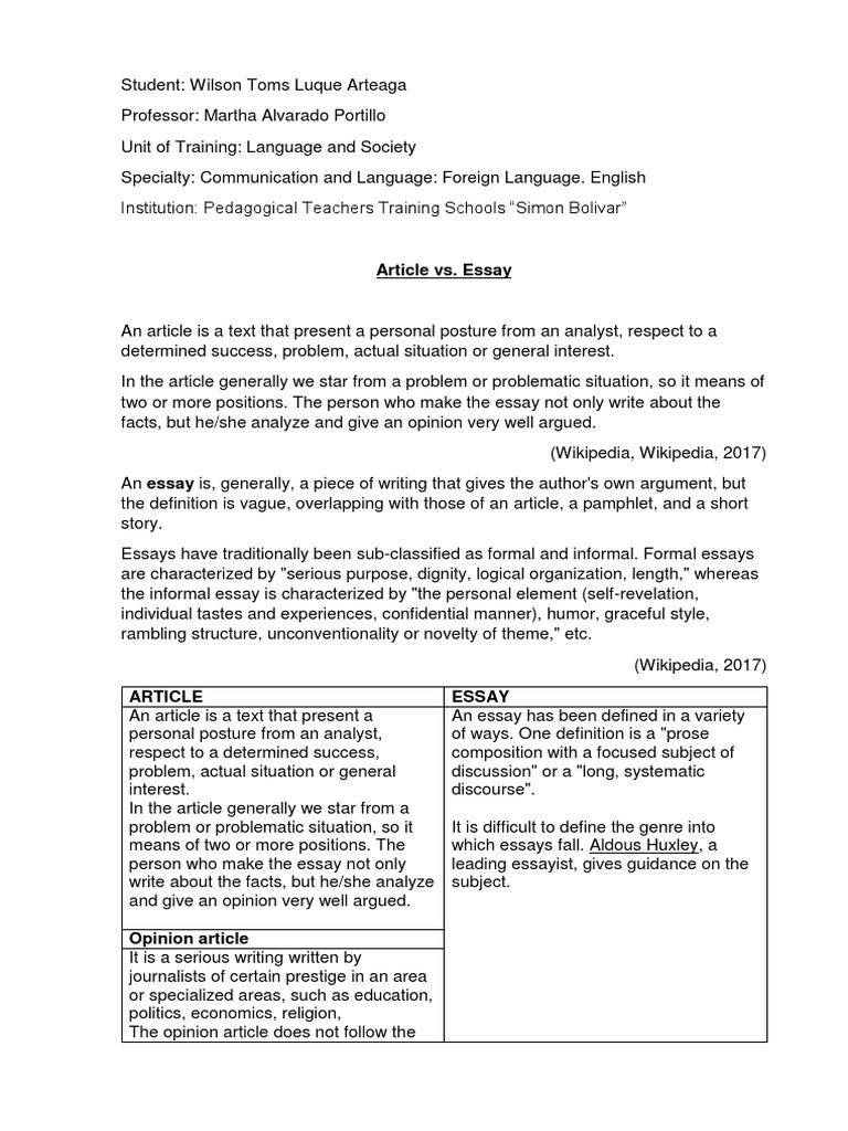 Article vs. Essay | PDF | Essays | Semiotics