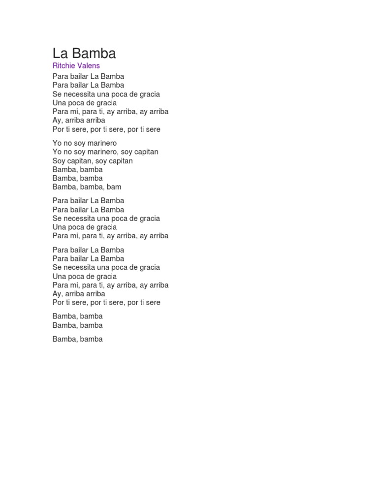 Letra de La Bamba de Ritchie Valens | PDF | La Bamba (Canción)