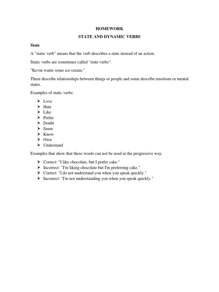 Homework State and Dynamic Verbs State | PDF | Self-Improvement ...