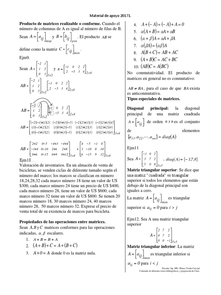 Matrices 2 | PDF | Matriz (Matemáticas) | Álgebra