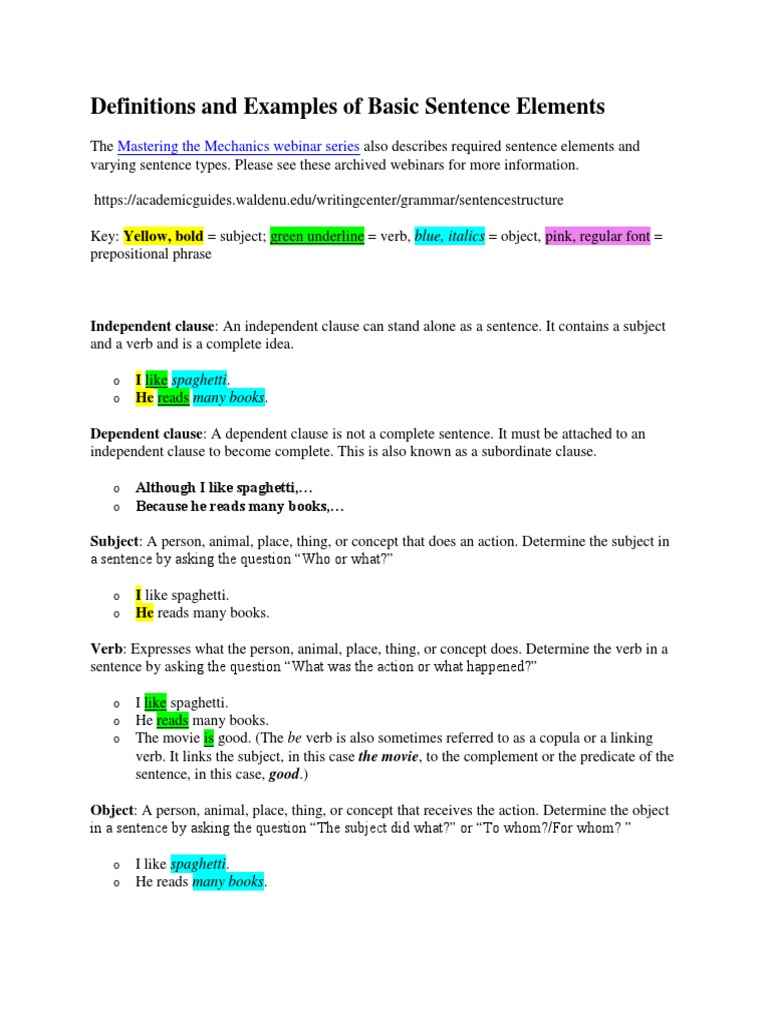 Basic Sentence Elements | PDF | Sentence (Linguistics) | Subject (Grammar)