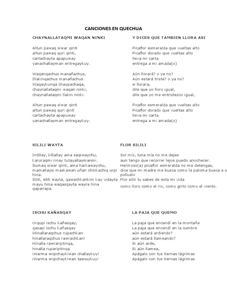 Canciones en Quechua | PDF | Naturaleza