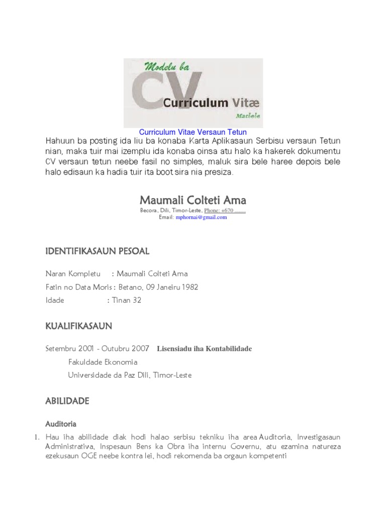 Curriculum Vitae Versaun Tetun | PDF | Indonesia | Idiomas de asia