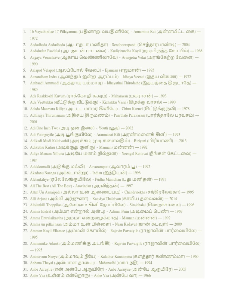 Vaali Songs List | PDF