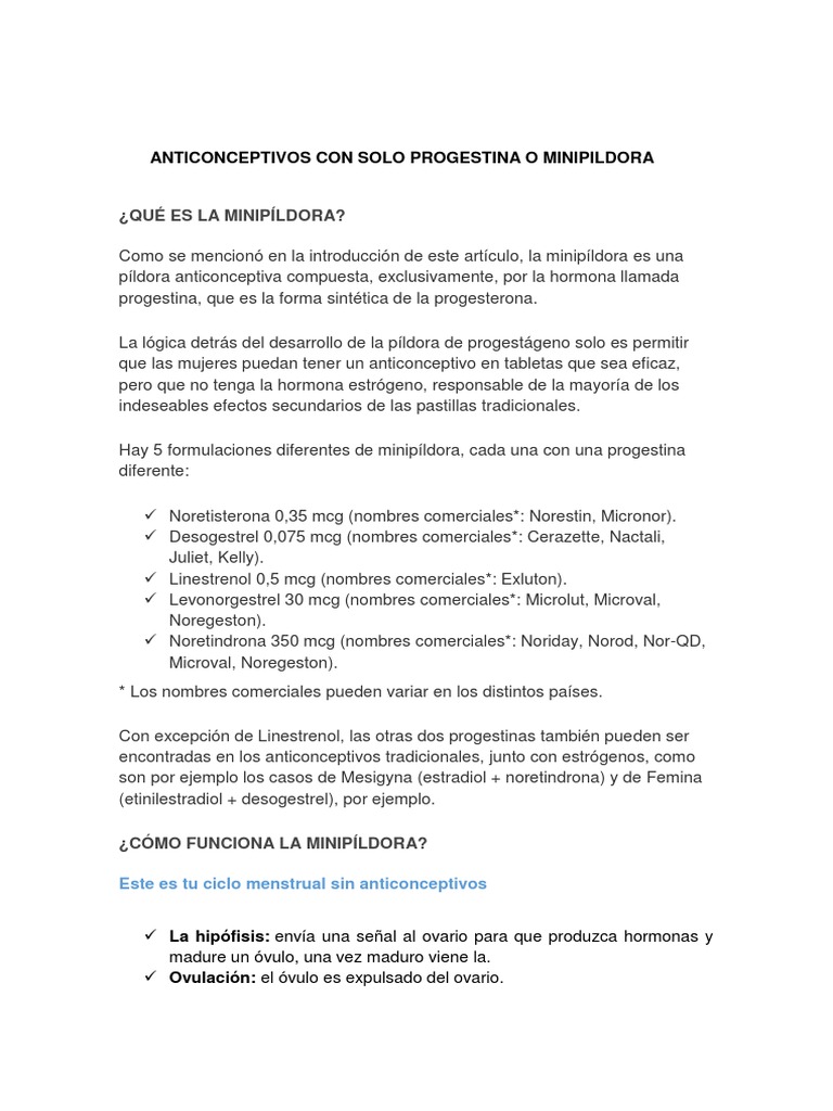 Guía de Uso de la Minipíldora | PDF | Píldora anticonceptiva oral ...