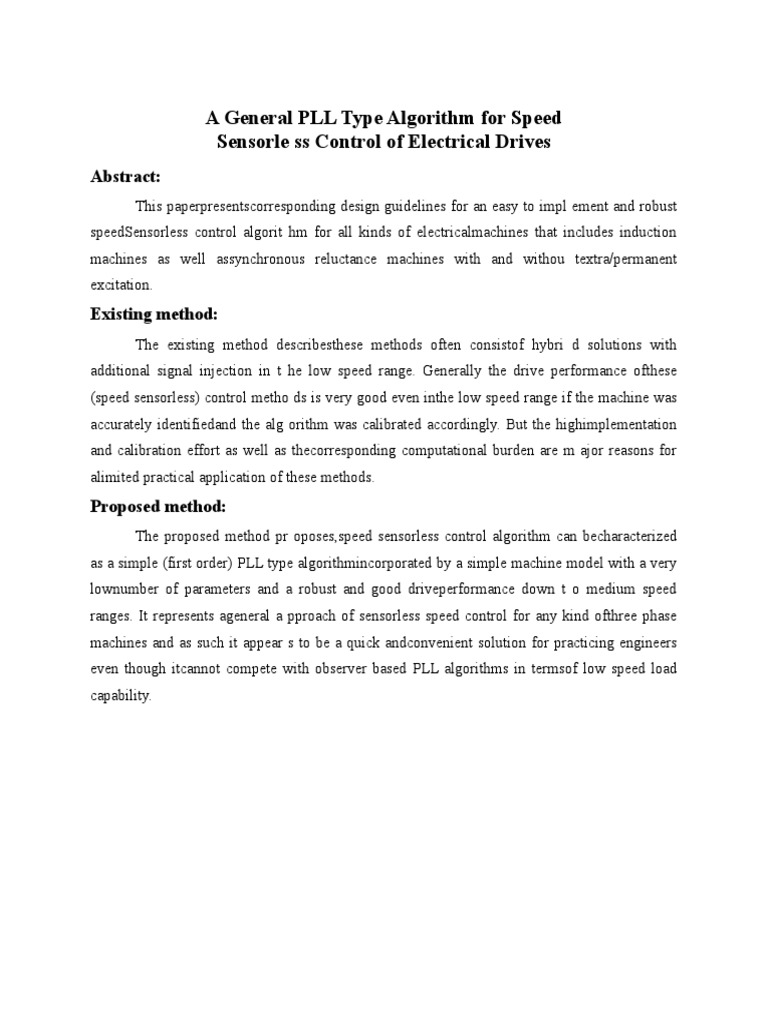 A General PLL Type Algorithm For Speed Sensorle Ss Control of ...