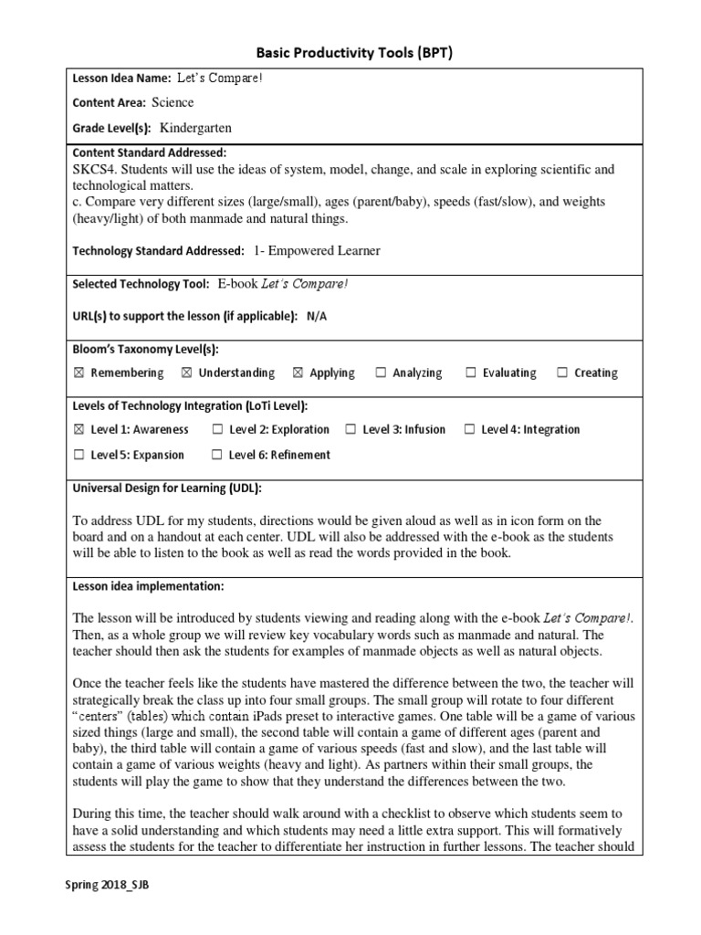 Itech Basic Productivity Tools Lesson Plan | PDF | Teachers | Learning