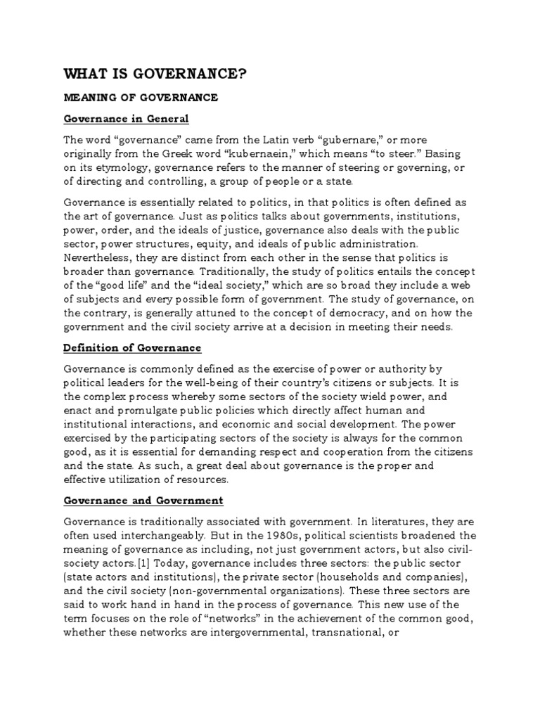 Governance and Its Indicators | PDF | Good Governance | Governance