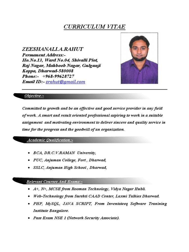 Curriculum Vitae: Zeeshanali.A.Rahut | PDF | Microsoft Windows | Software
