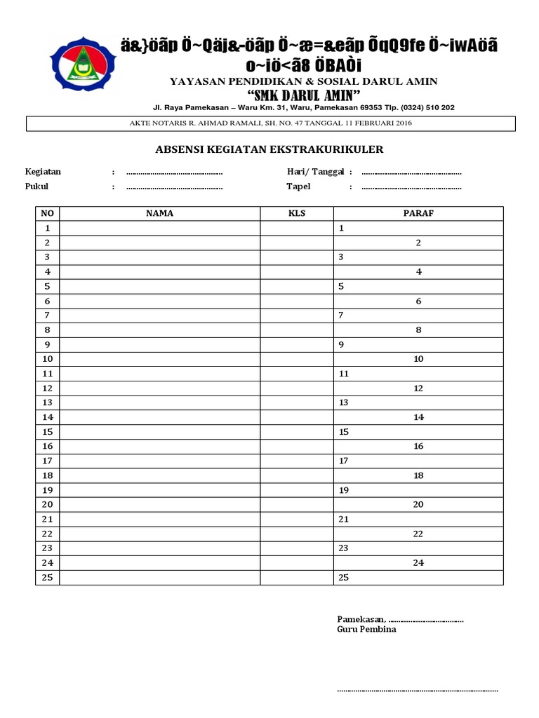 Format Absensi Kegiatan Ekstrakurikuler | PDF