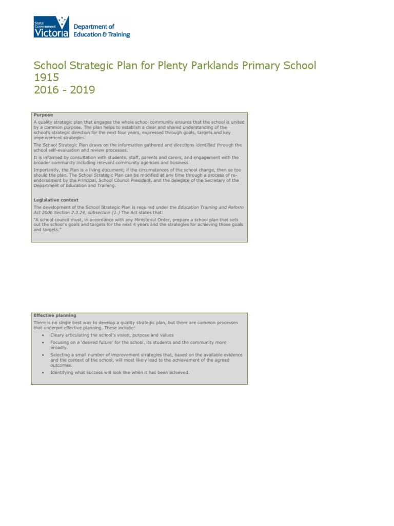School Strategic Plan | PDF | Teachers | Goal