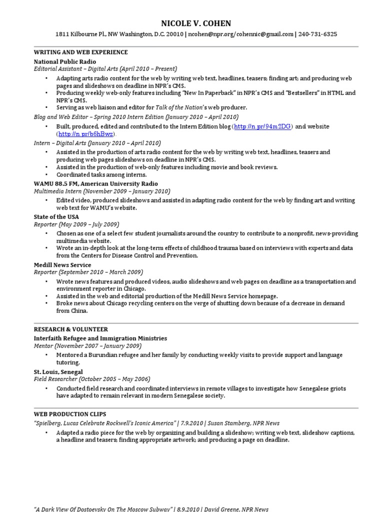 Nicole Cohen Resume | PDF | World Wide Web | Internet & Web