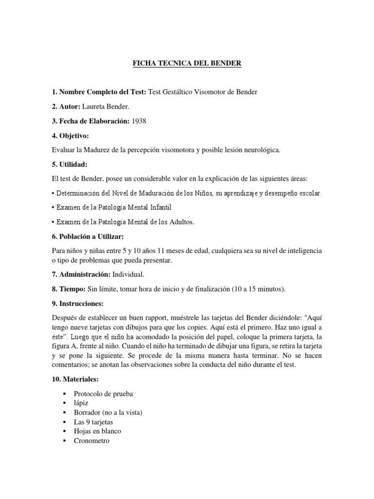 Ficha Tecnica Del Bender | PDF