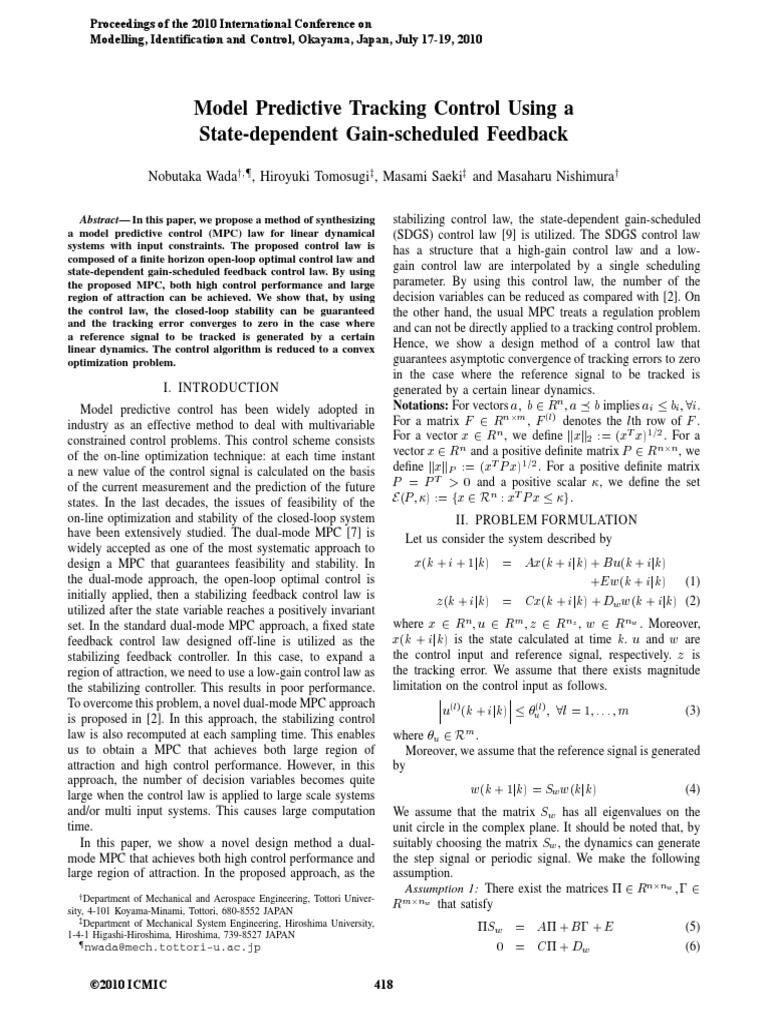 Model Predictive Tracking Control Using A State-Dependent Gain ...