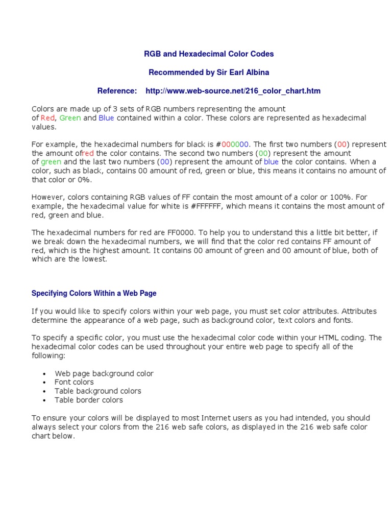 RGB and Hexadecimal Color Codes | PDF | Hypertext | Areas Of Computer ...