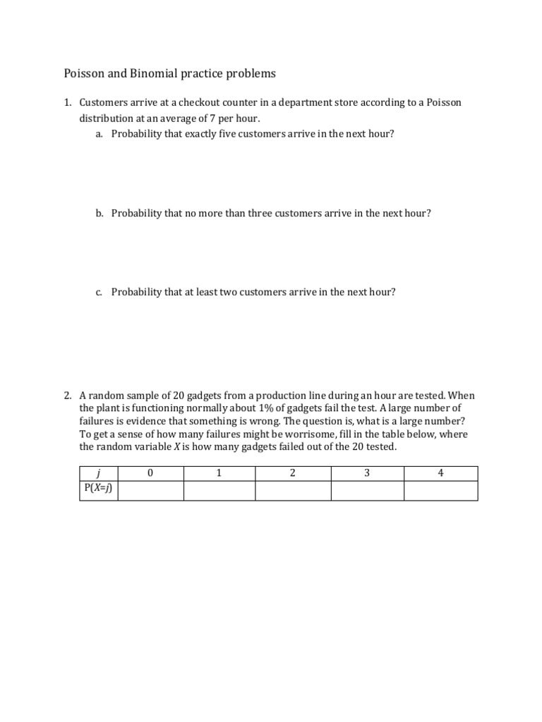 Poisson and Binomial Practice Problems | PDF
