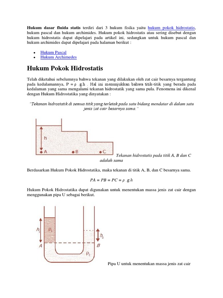 Hukum Dasar Fluida Statis Terdiri Dari 3 Hukum Fisika Yaitu Hukum Pokok ...