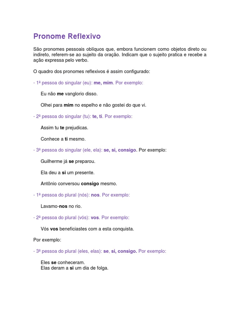 Entenda os Pronomes Reflexivos em Português | PDF | Artes Linguísticas ...
