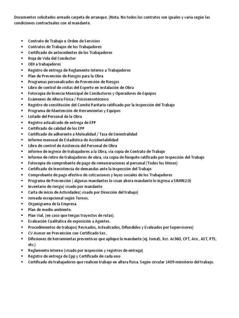 Check List Carpetas de Arranque | Descargar gratis PDF | Business