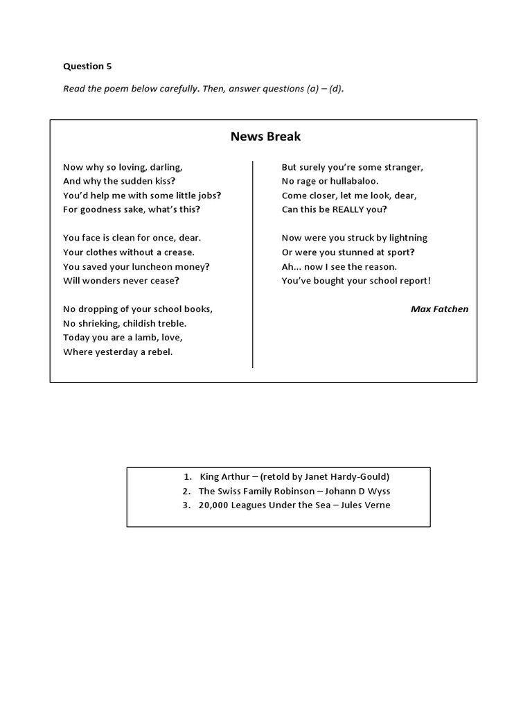 Analyzing "News Break" Poem Questions | PDF | Home & Garden