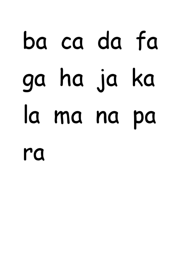 Ba Ca Da Fa Ga Ha Ja Ka La Ma Na Pa Ra | PDF