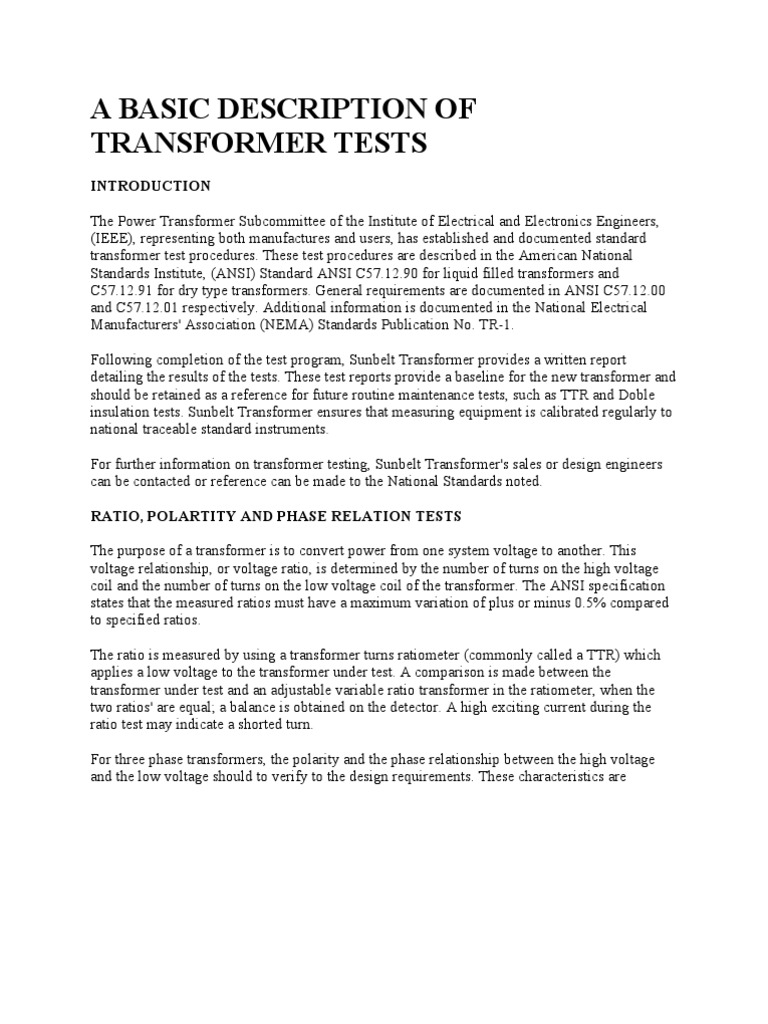 A Basic Description of Transformer Tests | PDF | Transformer ...