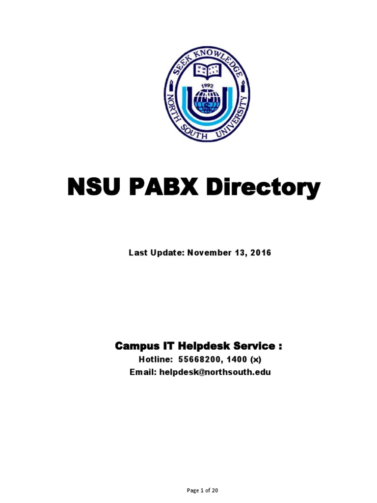 NSU PABX Directory 2025 | PDF | Academia
